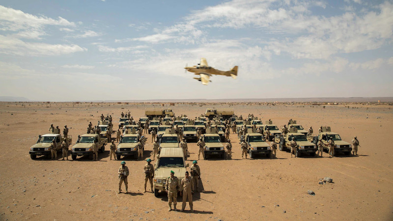 An A-29B Super Tucano flies over the Mauritanian Army in Atar, Mauritania. Photo Credit: Army ...